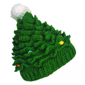 Kafeimali Unisex Christmas Winter Knitted Crochet Beanie Santa Hat with Beard Foldaway Bearded Caps (Green)