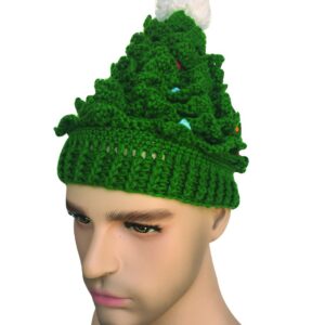 Kafeimali Unisex Christmas Winter Knitted Crochet Beanie Santa Hat with Beard Foldaway Bearded Caps (Green)