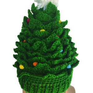 Kafeimali Unisex Christmas Winter Knitted Crochet Beanie Santa Hat with Beard Foldaway Bearded Caps (Green)