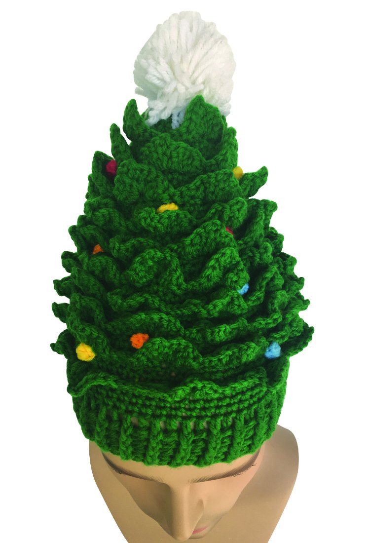 Kafeimali Unisex Christmas Winter Knitted Crochet Beanie Santa Hat with Beard Foldaway Bearded Caps (Green)