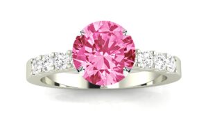 14k white gold classic prong set diamond engagement ring with a 1 carat pink sapphire heirloom quality center