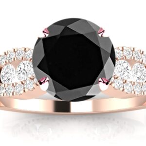 14K Rose Gold Designer Twisting Eternity Channel Set Four Prong Diamond Engagement Ring with a 2 Carat Black Diamond Heirloom Quality Center