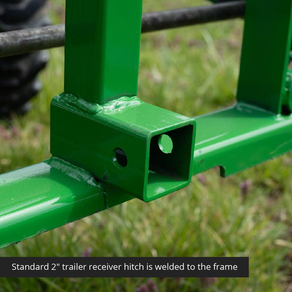 Titan Attachments USA Made Pallet Fork Frame Attachment Fits JD Tractors, 48in Fork Blades 4,000 LB Capacity, Receiver Hitch, Spear Sleeves, Headache Rack