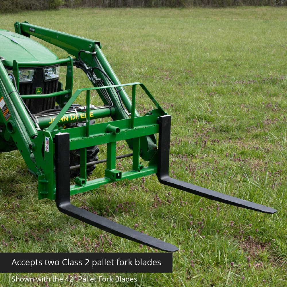 Titan Attachments USA Made Pallet Fork Frame Attachment Fits JD Tractors, 48in Fork Blades 4,000 LB Capacity, Receiver Hitch, Spear Sleeves, Headache Rack