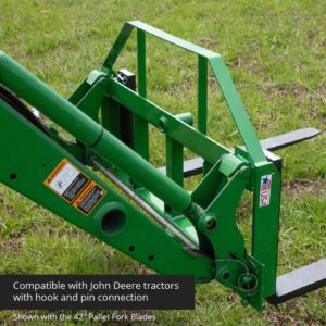 Titan Attachments USA Made Pallet Fork Frame Attachment Fits JD Tractors, 48in Fork Blades 4,000 LB Capacity, Receiver Hitch, Spear Sleeves, Headache Rack