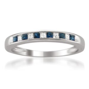 beyond brilliance 1/3 carat channel-set princess cut diamond and blue sapphire wedding band ring in 14k white gold (h-i, i1-i2)