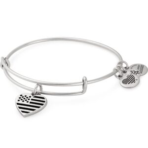 alex and ani path of symbols expandable bangle for women, heart flag charm, rafaelian silver finish, 2 to 3.5 in