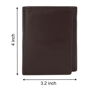 Leatherboss Genuine Leather Boys Slim Compact Flap Id and Coin Pocket Trifold Wallet for men women, Dark Brown