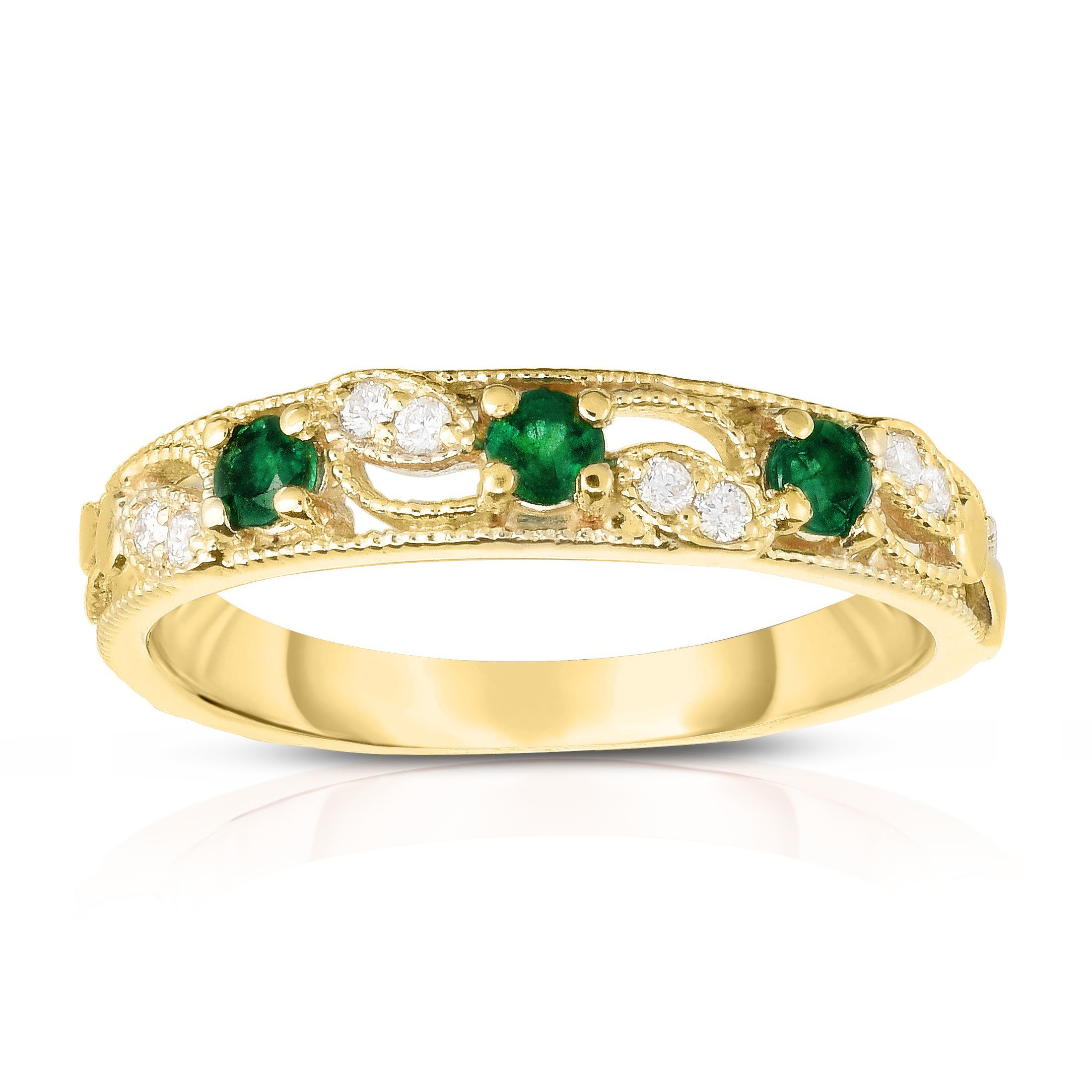 Noray Designs 14K Yellow Gold Emerald & Diamond (0.06 Ct, G-H, SI2-I1 Clarity) Stackable Ring