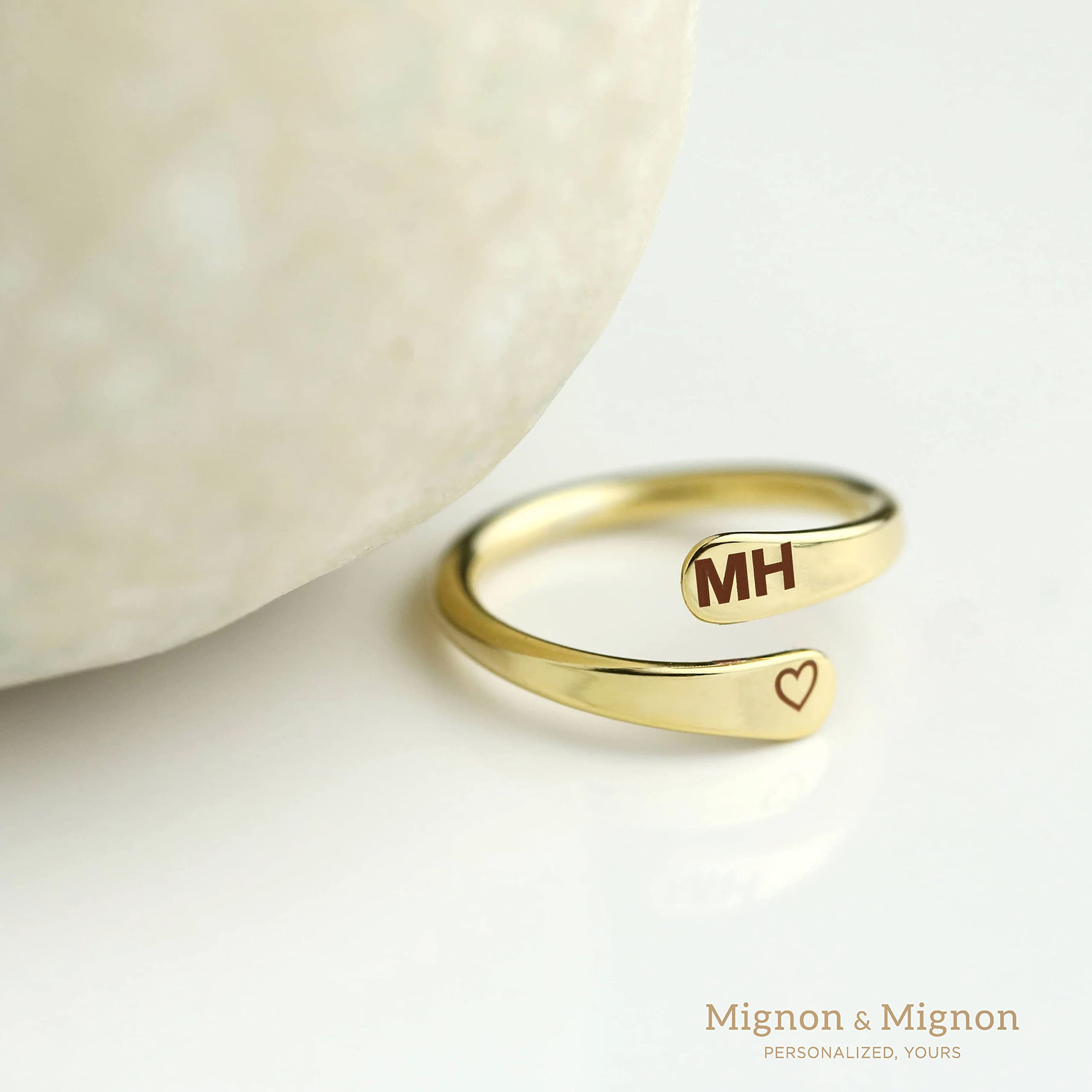 MignonandMignon Personalized Wrap Ring Engraved for Women Double Name Date for Couples Pinky Ring for Men Stackable Customize Mothers Day Gift -RWR