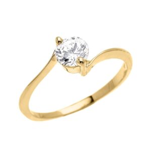 10k yellow gold dainty modern cz solitaire engagement ring(size 7)