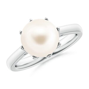 angara freshwater cultured pearl crown ring in sterling silver (8mm single pearl) - june birthstone size 7