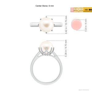 Angara Freshwater Cultured Pearl Crown Ring in Sterling Silver (8mm Single Pearl) - June Birthstone Size 7