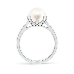 Angara Freshwater Cultured Pearl Crown Ring in Sterling Silver (8mm Single Pearl) - June Birthstone Size 7