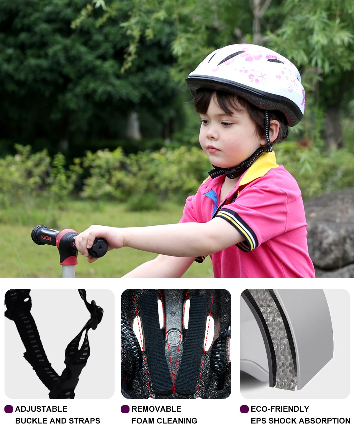 Girl Helmet for Bike,Kids Bike Pink Helmet for Girls Approximately Ages 3-10 Years Adjuastable and Multi-Sport, from Toddler to Kids CPSC Certicated