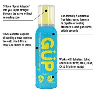 GUP (GÃœP Kwiki) Quick Fix Tire Sealant and Inflator; for mountain bike, road, cyclocross, gravel; seal and repair flat or punctured tires; works on tubeless, tubed, tubular tires, presta valve only