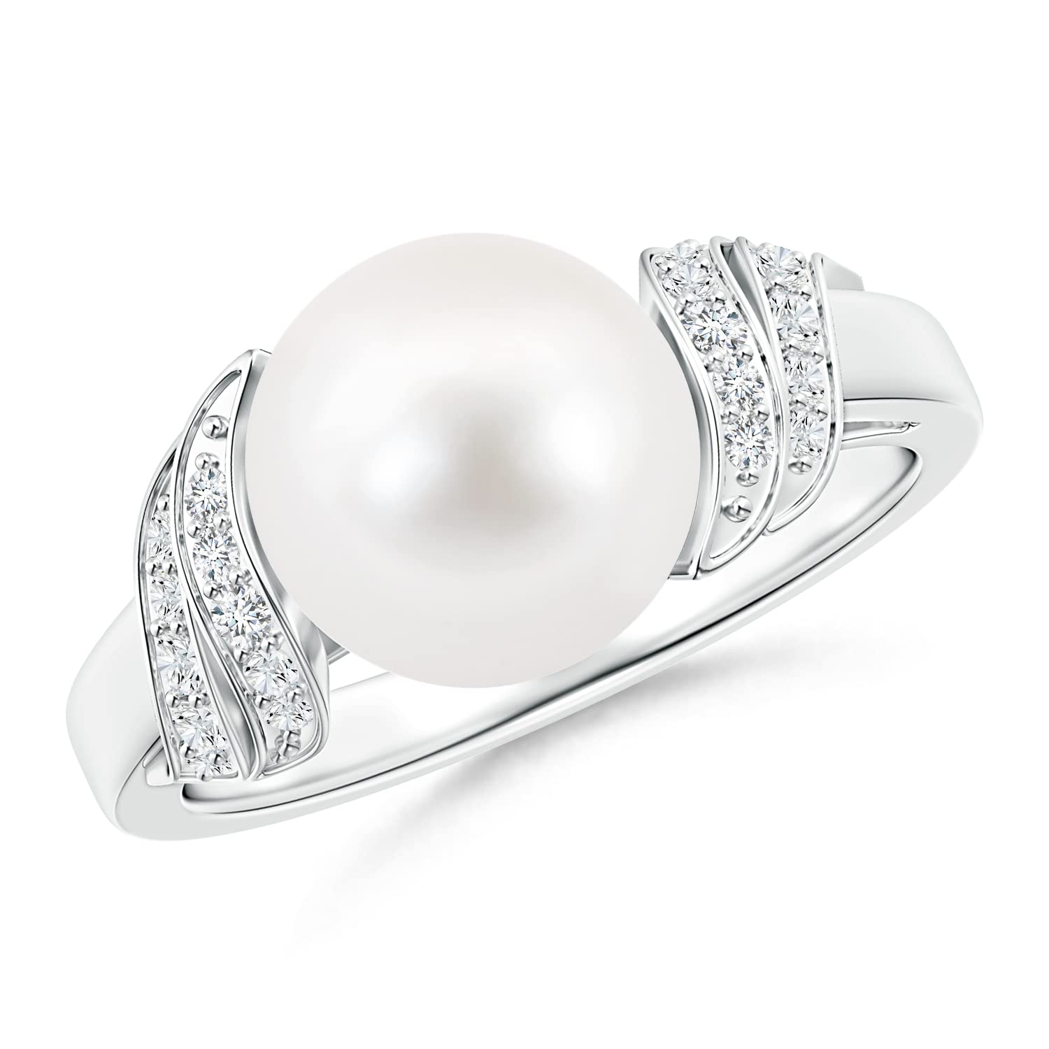 Angara Freshwater Cultured Pearl Classic Ring for Women, 14K White Gold Ring Size-7.5 (Grade-AA | Size-9mm) | June Birthstone Jewelry Gift for Women| Wedding | Anniversary | Engagement