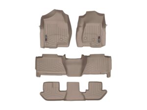 weathertech custom fit floorliners for escalade esv, suburban, yukon xl - full set (450031-45061-2-4), tan