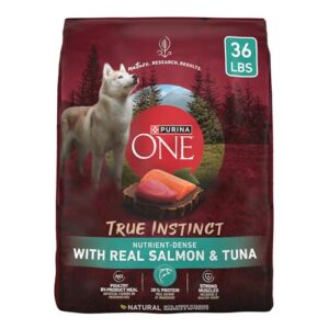 purina one true instinct with real salmon and tuna natural with added vitamins, minerals and nutrients high protein dog food dry formula - 36 lb. bag