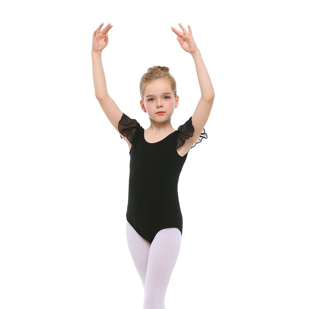 Stelle Girls Toddler Leotard for Ballet Dance Leotards Gymnastics Ruffle Short Sleeve Outfits(Black,2-3T)