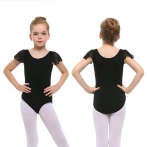 Stelle Girls Toddler Leotard for Ballet Dance Leotards Gymnastics Ruffle Short Sleeve Outfits(Black,2-3T)