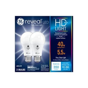 ge reveal hd+ led light bulbs, 40 watt, a19 (2 pack)