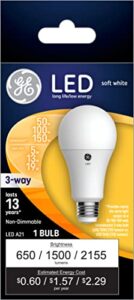 ge 3-way led light bulb, a19 standard bulb, 5/10/19 watt (50/100/150 watt equivalent) soft white, medium base (1 pack)