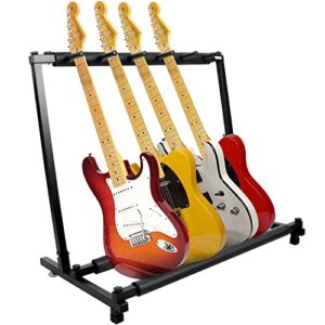 kuyal 5 holder guitar stand,multi-guitar display rack folding stand band stage bass acoustic guitar, black