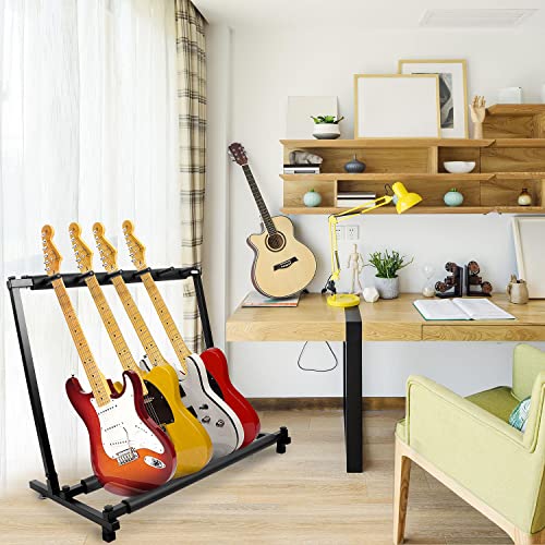 Kuyal 5 Holder Guitar Stand,Multi-Guitar Display Rack Folding Stand Band Stage Bass Acoustic Guitar, Black