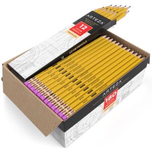 arteza hb pencils #2, pack of 180, wood-cased graphite pencils in bulk, pre-sharpened, office and school supplies for exams, classrooms, students