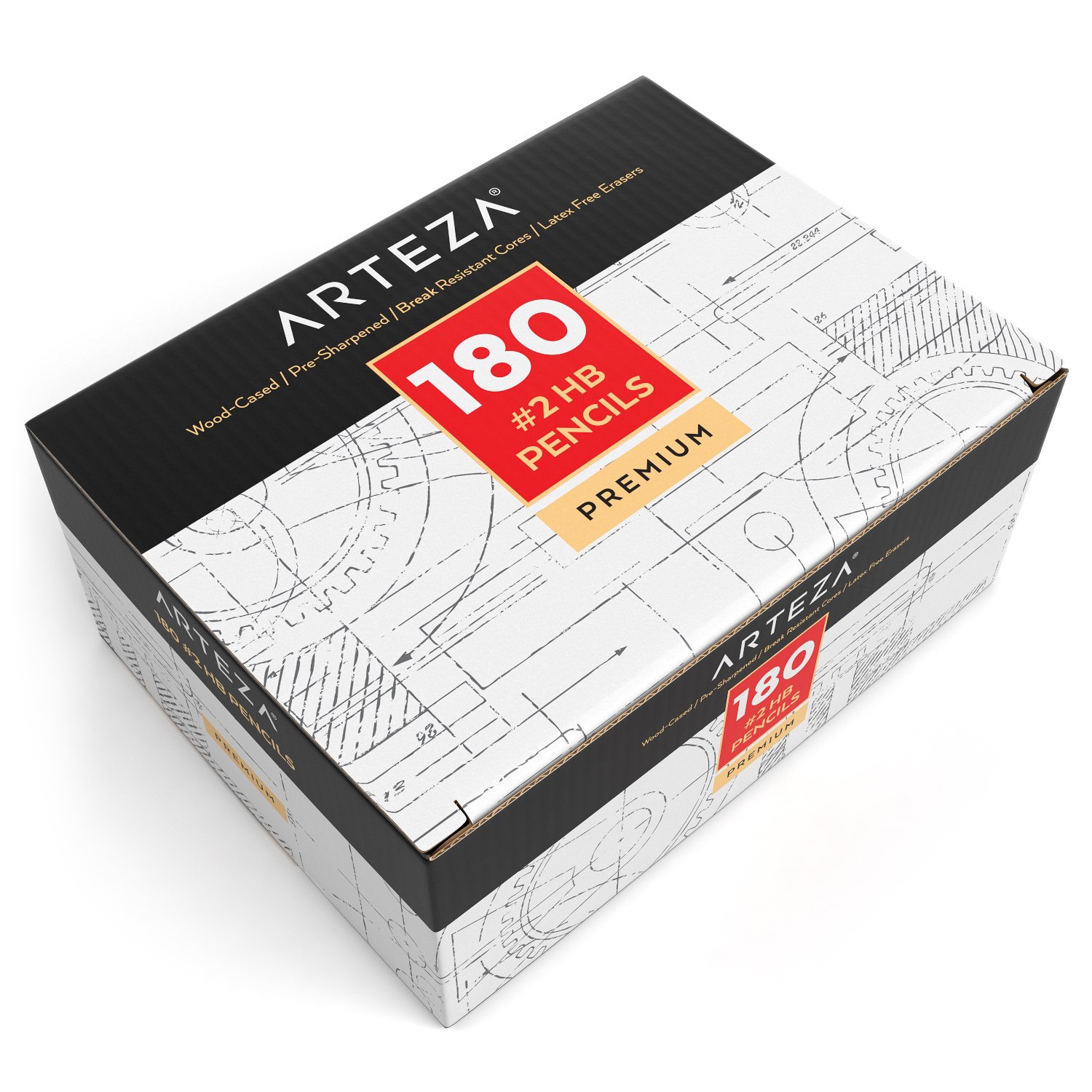 ARTEZA HB Pencils #2, Pack of 180, Wood-Cased Graphite Pencils in Bulk, Pre-Sharpened, Office and School Supplies for Exams, Classrooms, Students