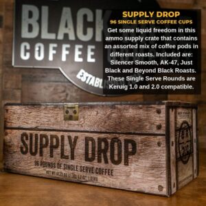 Black Rifle Coffee Company Supply Drop Variety Pack, With Silencer Smooth, AK Espresso, Just Black, and Beyond Black Blends, 96 Coffee Pods