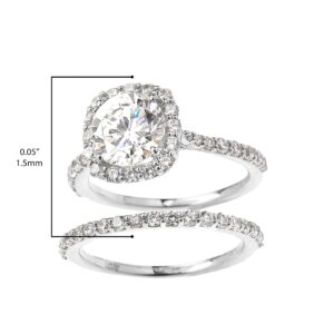 10K White Gold Cubic Zirconia Cushion Shape Halo Engagement Ring and 3/4 Eternity Wedding Band Bridal Ring Set - Size 8