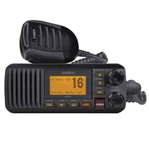 uniden um385bk 25 watt fixed mount marine vhf radio, waterproof, noaa weather alert, all usa/intl/canadian marine channels