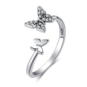 xoyoyzu 925 sterling silver butterfly white birthstone cz ring expandable open rings adjustable for women jewelry (sterling silver ring)