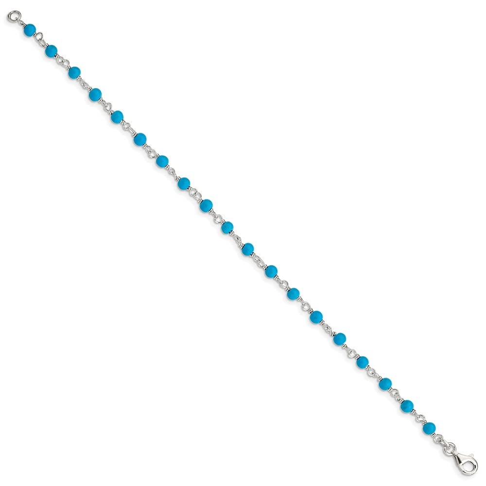 Diamond2Deal 925 Sterling Silver Genuine Turquoise Bead Bracelet 7.5" for Women