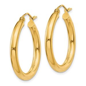 amanda rose collection 14k real yellow gold 1 inch 3mm thick classic polished round hoop earrings for women -14k gold hoop earrings for women