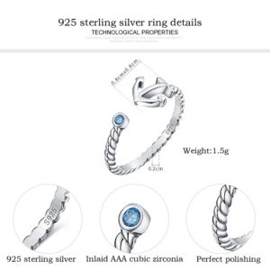 XOYOYZU 925 Sterling Silver Boat Anchor Cubic Zircon Cross Ring Expandable Open Rings Adjustable Women Jewelry