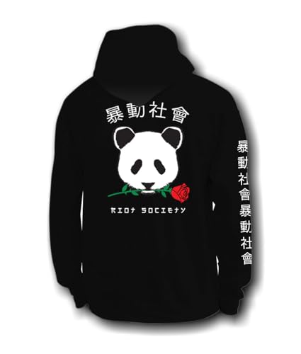 Riot Society Panda Rose Mens Graphic Pullover Hoodie Sweatshirt, Perfect Sweater for the Champion to Wear Into the AM - Black, X-Large