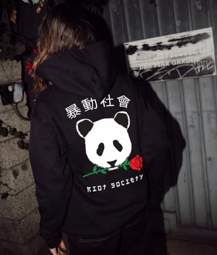 Riot Society Panda Rose Mens Graphic Pullover Hoodie Sweatshirt, Perfect Sweater for the Champion to Wear Into the AM - Black, X-Large