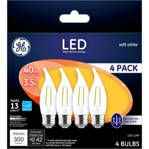 ge led light bulbs, 40 watt, soft white, decorative bulbs, clear, medium base (4 pack)