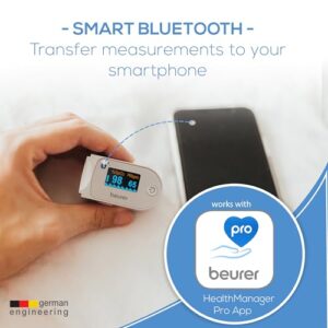 Beurer Bluetooth Digital fingertip Pulse Oximeter, Blood Oxygen Saturation & Pulse Rate Monitor with Accessories, 1 Count