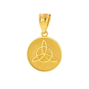 dainty 14k yellow gold irish infinity circle celtic trinity knot disc pendant