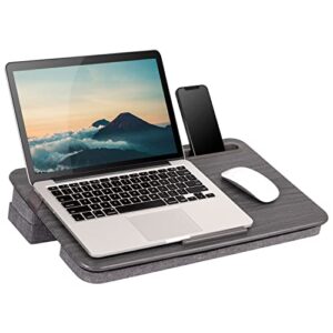 lapgear elevation lap desk with device ledge, phone holder, and booster cushion - gray woodgrain - fits up to 15.6 inch laptops - style no. 87965