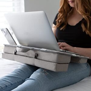 LAPGEAR Elevation Lap Desk with Device Ledge, Phone Holder, and Booster Cushion - Gray Woodgrain - Fits up to 15.6 Inch Laptops - Style No. 87965