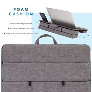 LAPGEAR Elevation Lap Desk with Device Ledge, Phone Holder, and Booster Cushion - Gray Woodgrain - Fits up to 15.6 Inch Laptops - Style No. 87965