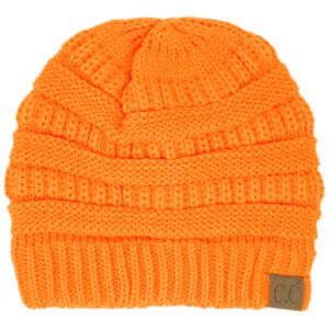 c.c women's thick knit beanie, neon orange