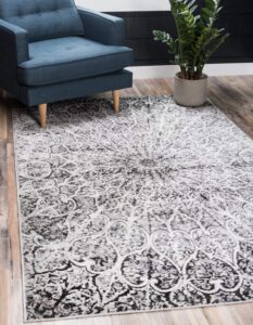 unique loom sofia collection area rug - grace (6' 1" x 9', dark gray/ gray)