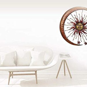 Bellaa Metal Wall Art Sun Moon Stars Celestial Indoor Outdoor Hanging Garden 3D Sculpture Retro Plaques Home Decor Large 36 inch