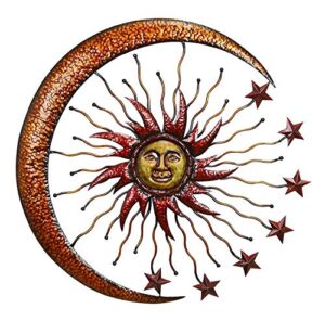 bellaa metal wall art sun moon stars celestial indoor outdoor hanging garden 3d sculpture retro plaques home decor large 36 inch